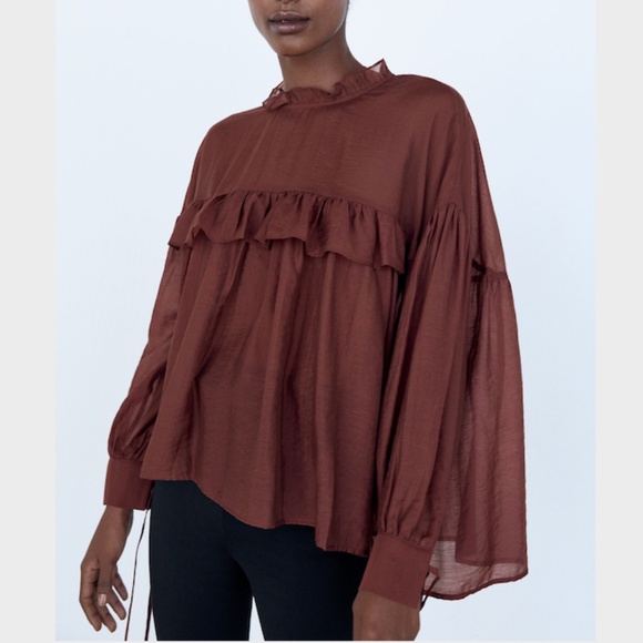 Zara | Tops | Zara Semisheer Blouse With Ruffle | Poshmark